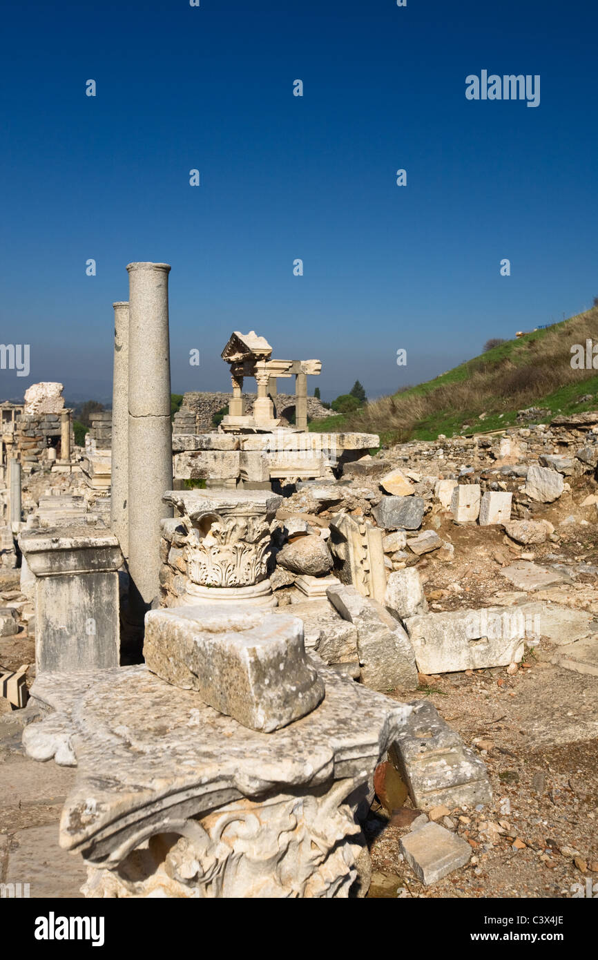 The ruins of Ephesus, Turkey, Fountain of Trajan on background Stock ...