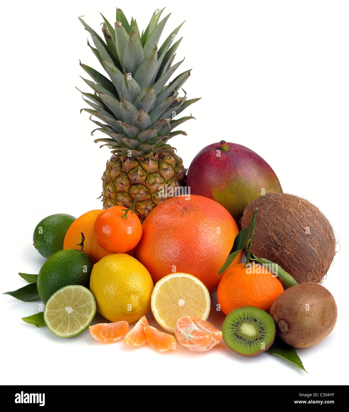 set of citrus and tropical fruits on white background Stock Photo - Alamy