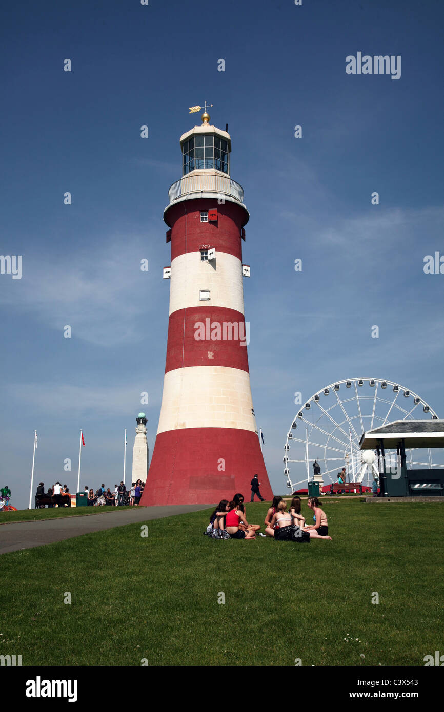 Smeaton's Tower, the old Eddystone Lighthouse rebuilt on Plymouth Hoe ...
