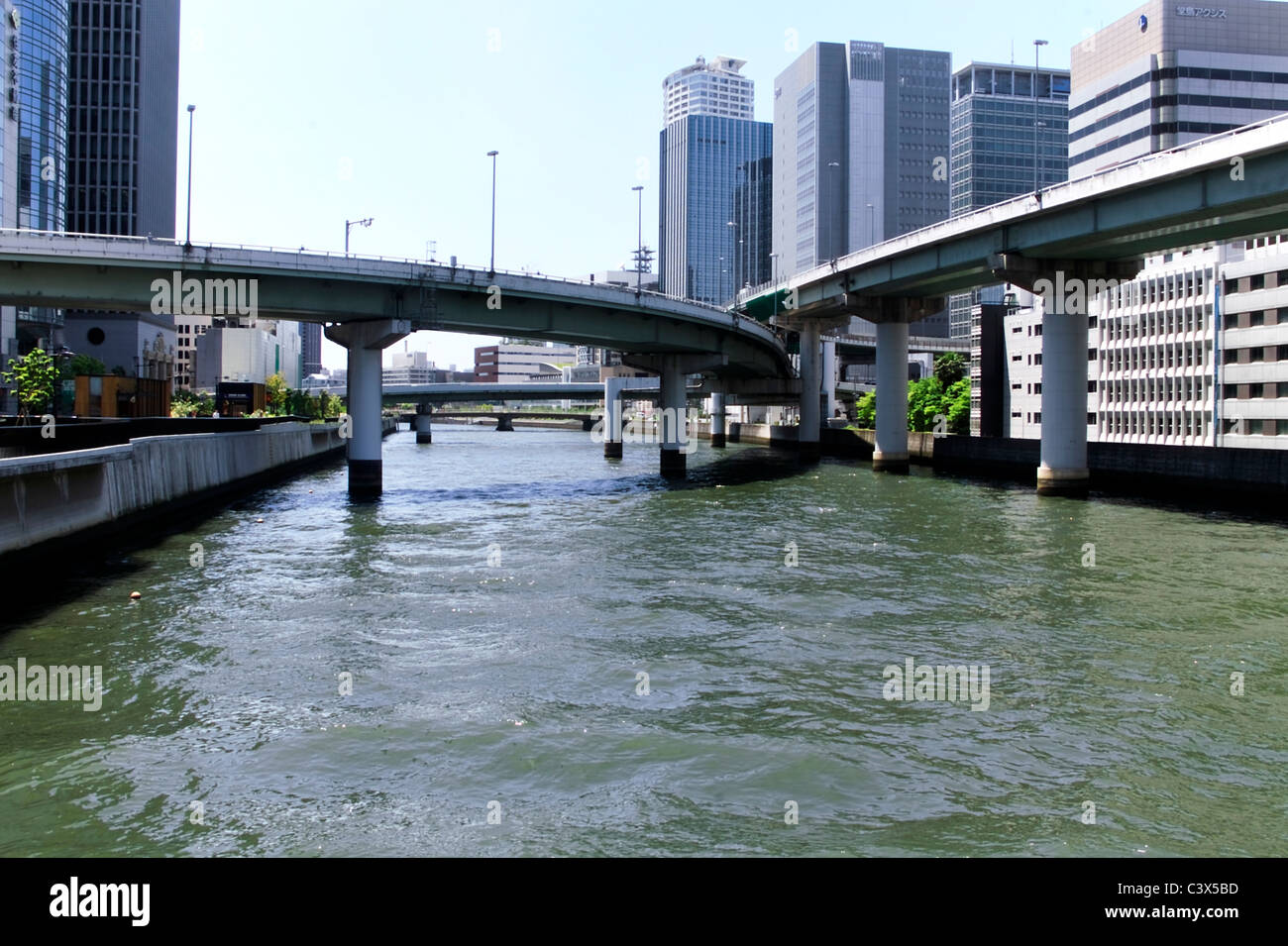 River and highway, Osaka City, Osaka Prefecture, Honshu, Japan Stock ...