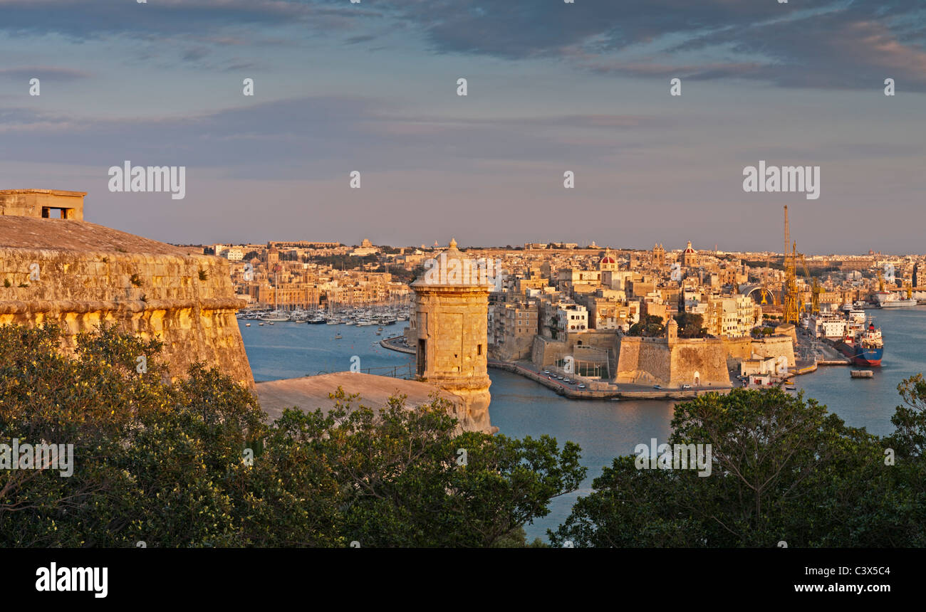 Sentry post and view to Grand Harbour Valletta Malta Stock Photo - Alamy