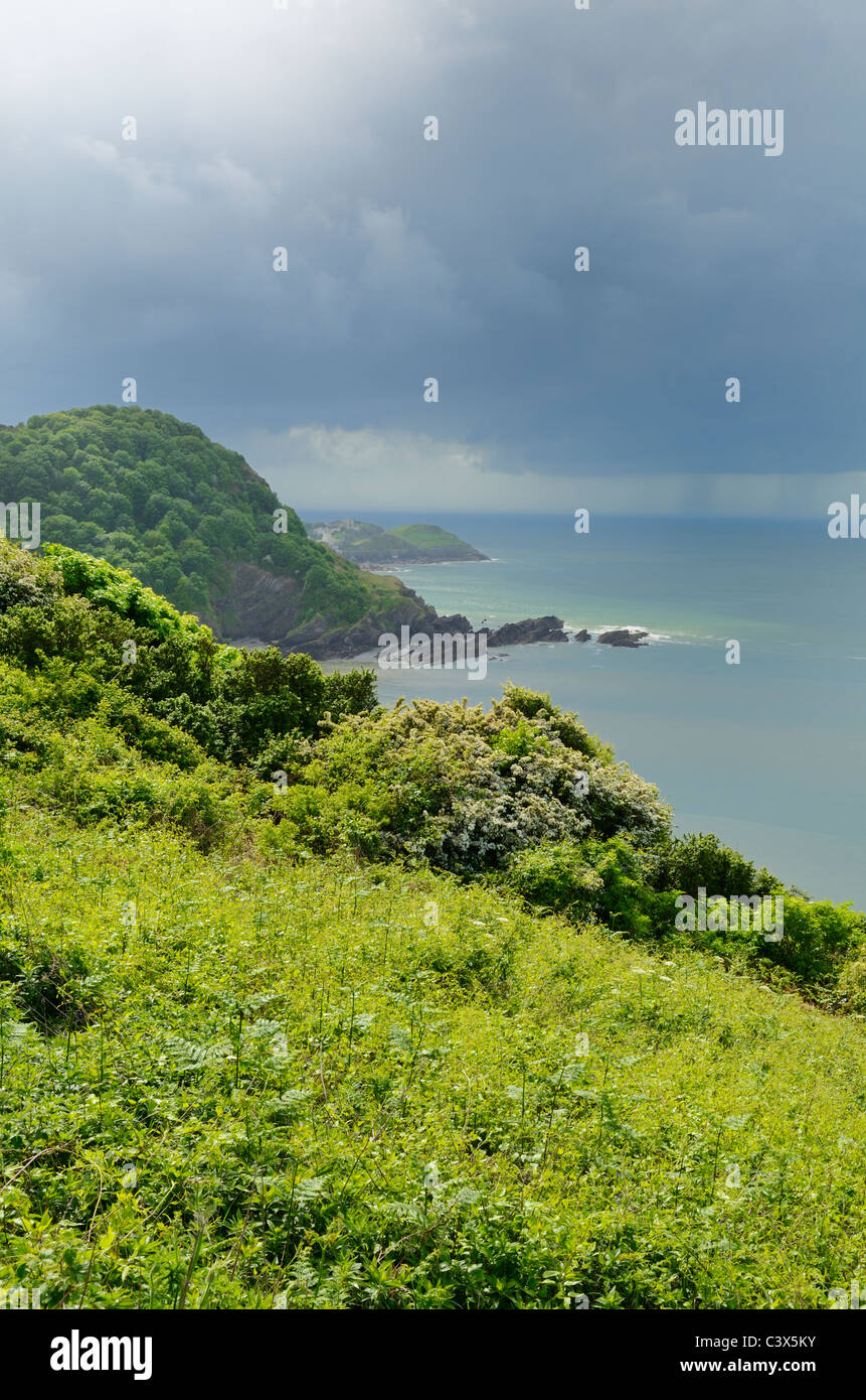 Beacon Point near Ilfracombe, Devon, England. A storm can be seen in ...