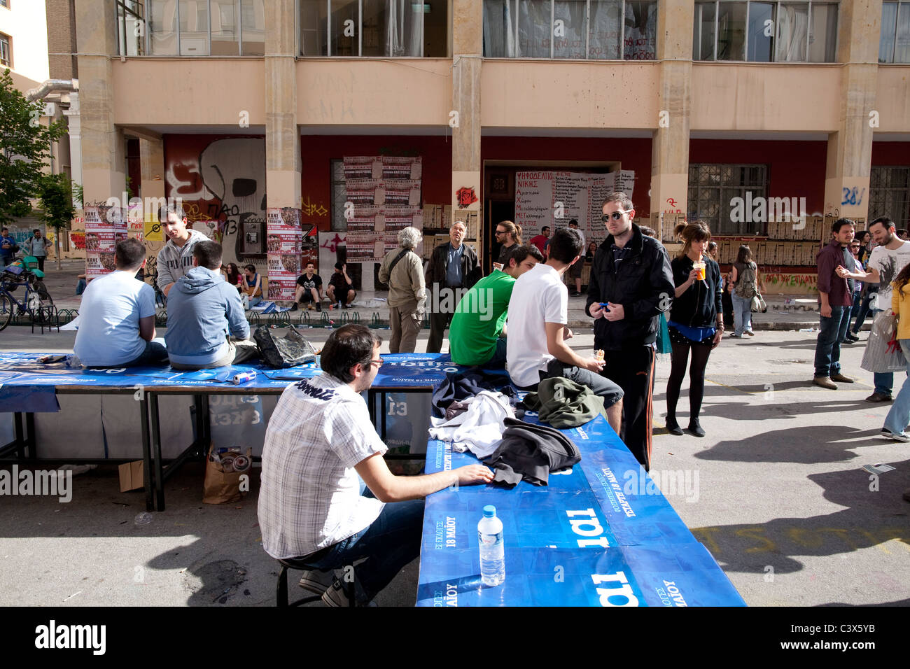 Greek students outside the Athens University on voting day. National ...