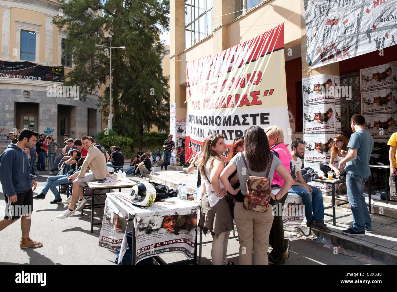 Greek students outside the Athens University on voting day. National ...