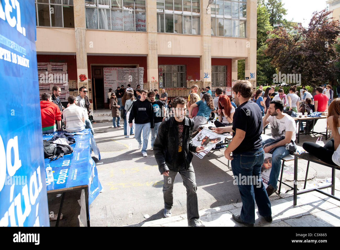 Greek students outside the Athens University on voting day. National ...