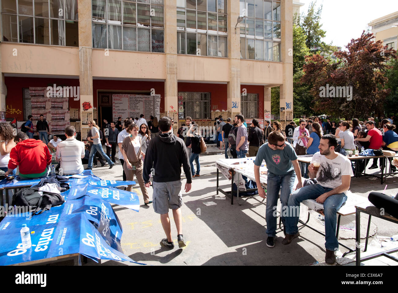 Greek students outside the Athens University on voting day. National ...