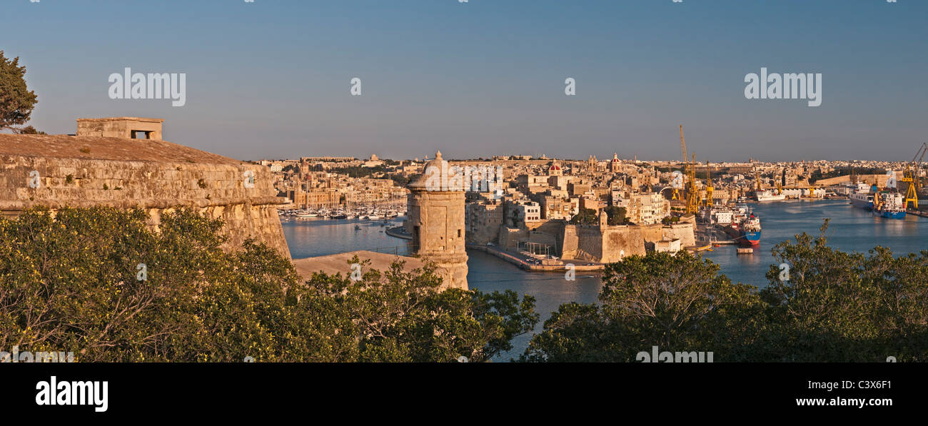 Sentry post and view to Grand Harbour Valletta Malta Stock Photo - Alamy