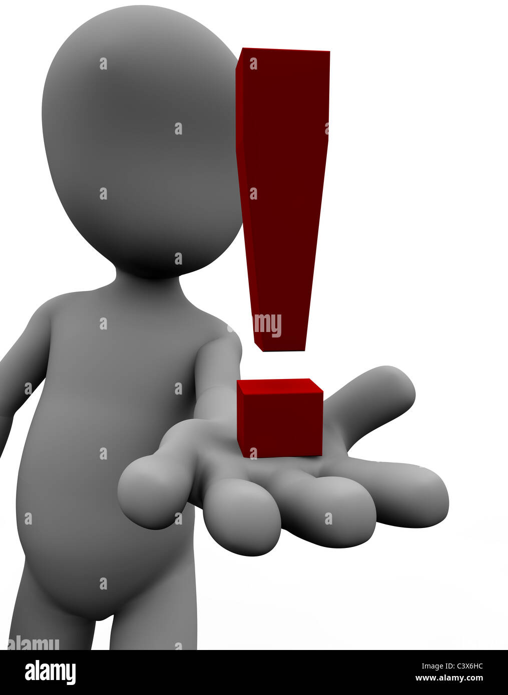 Figure with exclamation mark on hand Stock Photo - Alamy