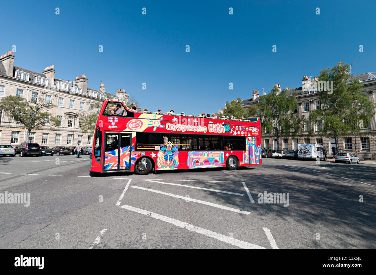 red open top double decker tourist bus in bath uk Stock Photo - Alamy