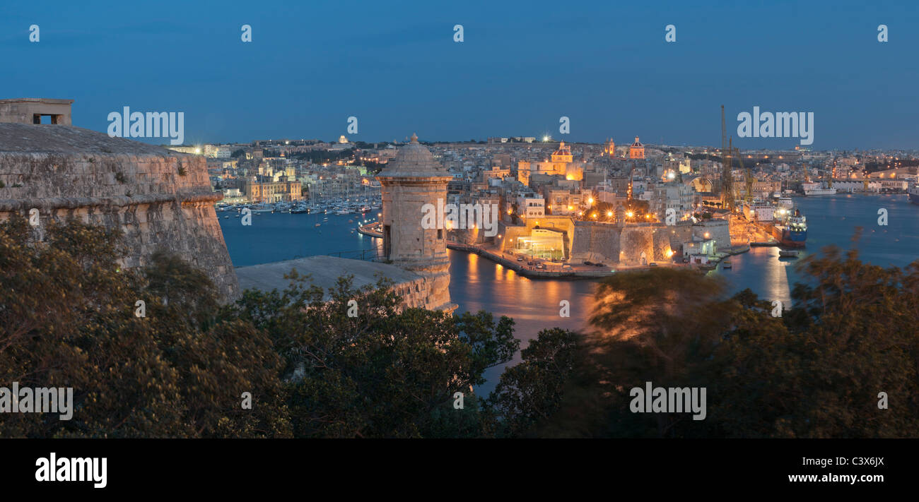 Sentry post and view to Grand Harbour Valletta Malta Stock Photo - Alamy
