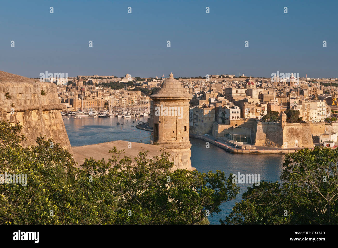 Sentry post and view to Grand Harbour Valletta Malta Stock Photo - Alamy