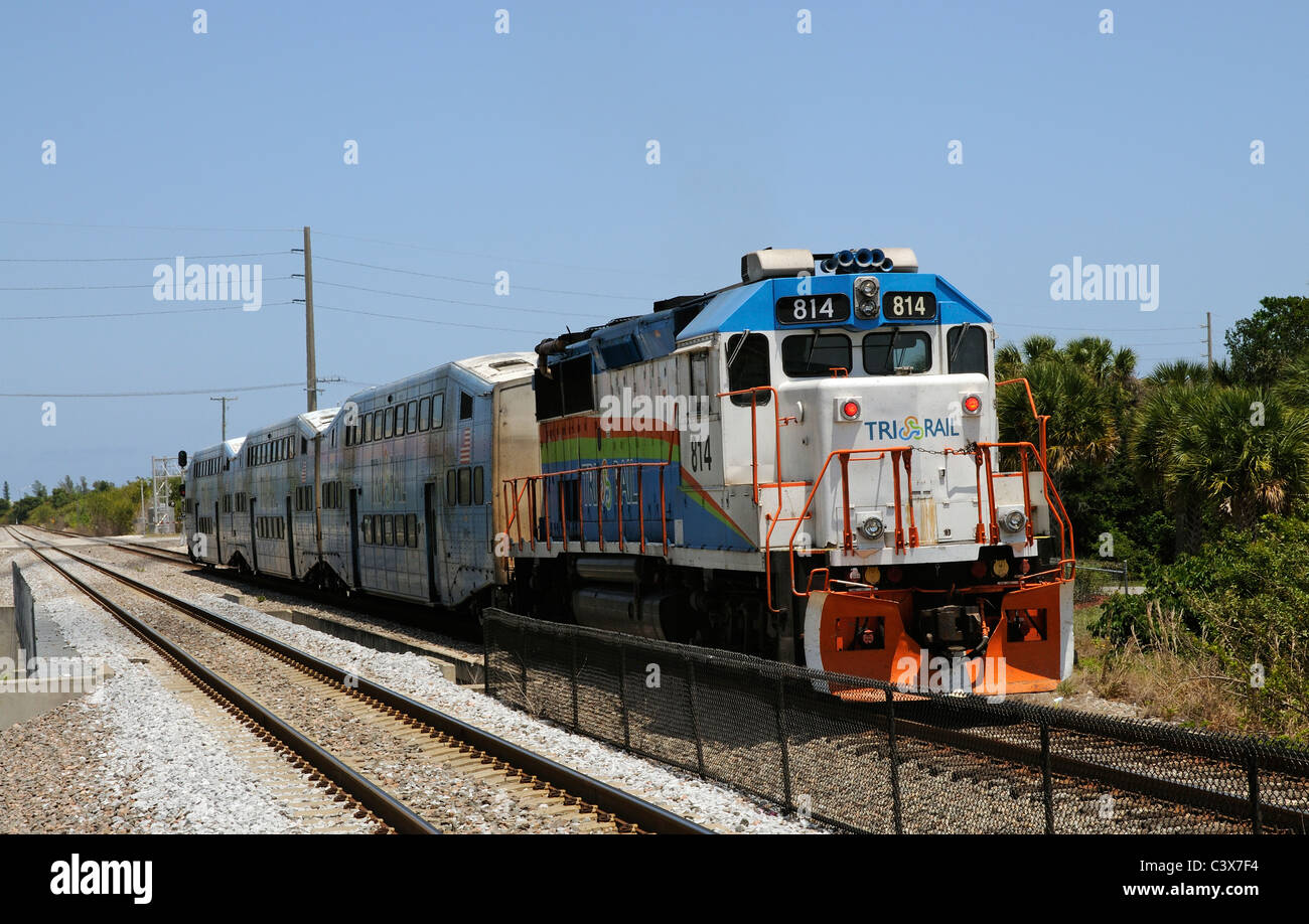Tri Rail train locomotive departing Boca Raton Station Florida USA ...