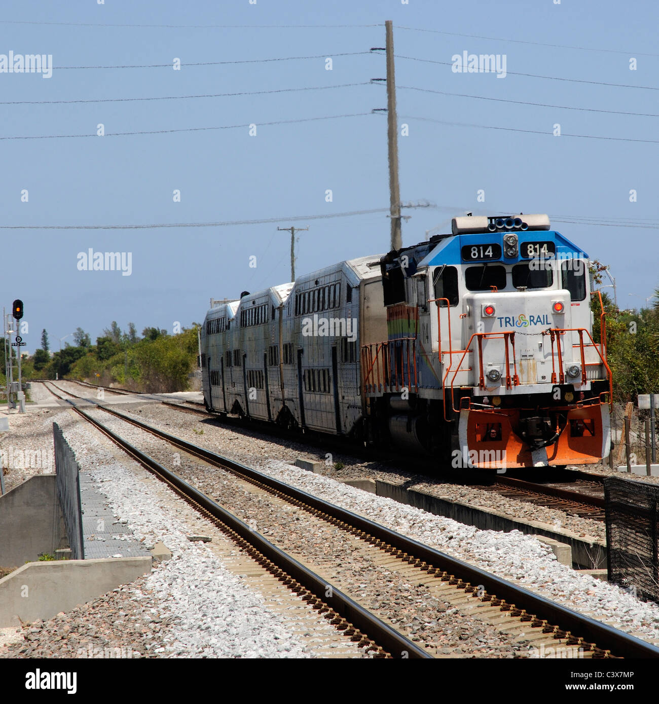 Tri Rail train locomotive departing Boca Raton Station Florida USA ...