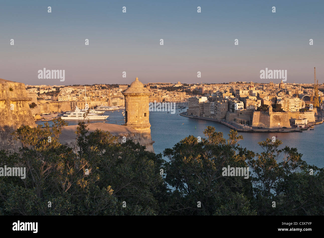 Sentry post and view to Grand Harbour Valletta Malta Stock Photo - Alamy