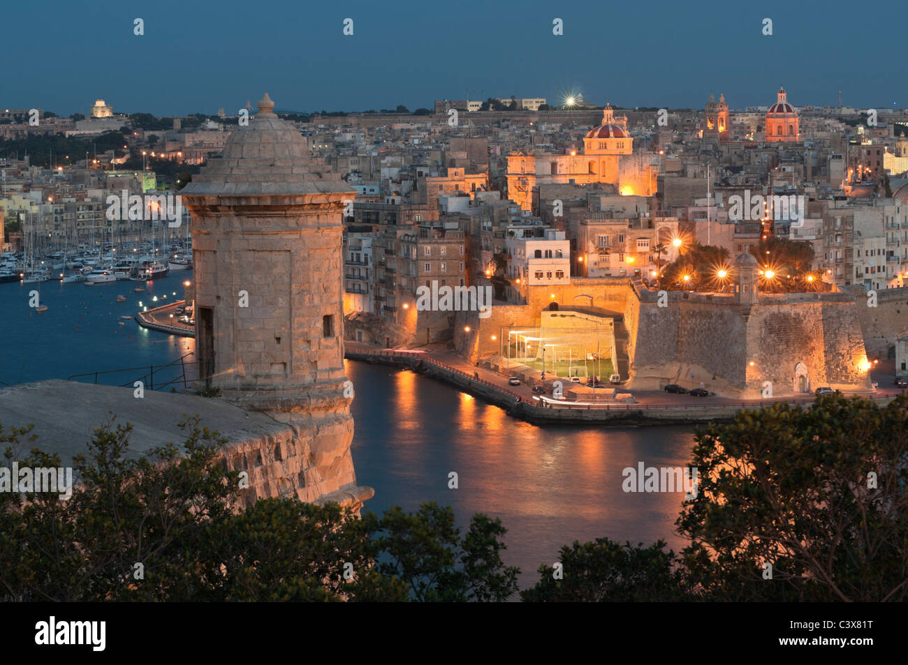 Sentry post and view to Grand Harbour Valletta Malta Stock Photo - Alamy