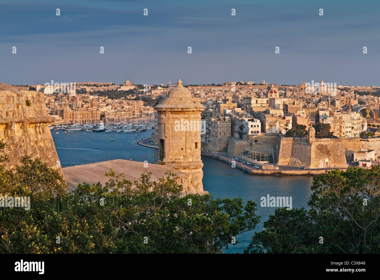Sentry post and view to Grand Harbour Valletta Malta Stock Photo - Alamy