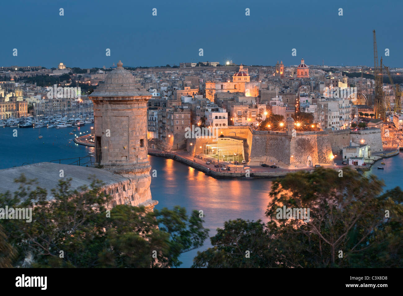 Sentry post and view to Grand Harbour Valletta Malta Stock Photo - Alamy