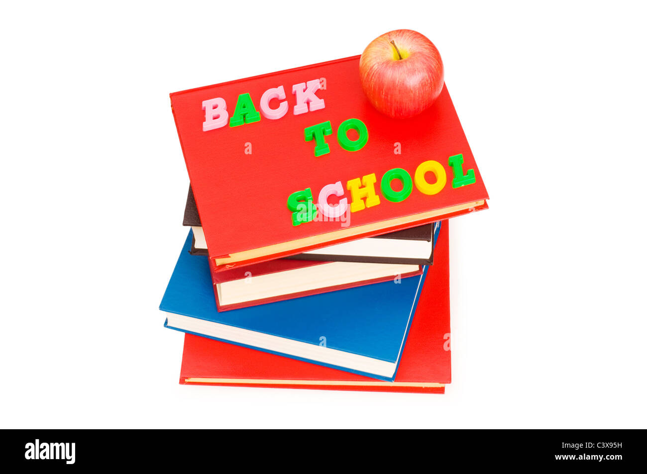 Back to school concept with books and apple Stock Photo - Alamy