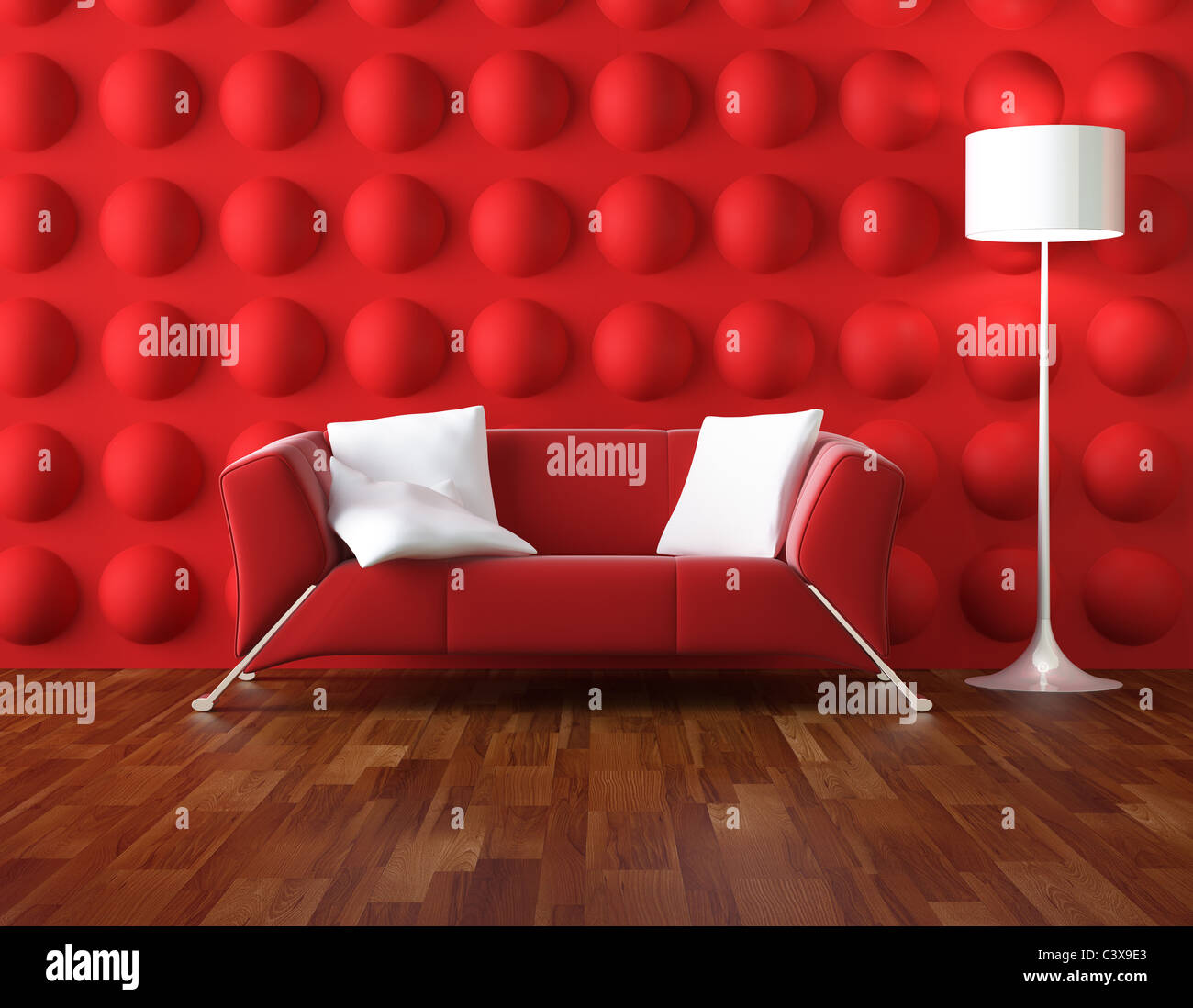 interior design of modern room in red and white colors Stock Photo - Alamy