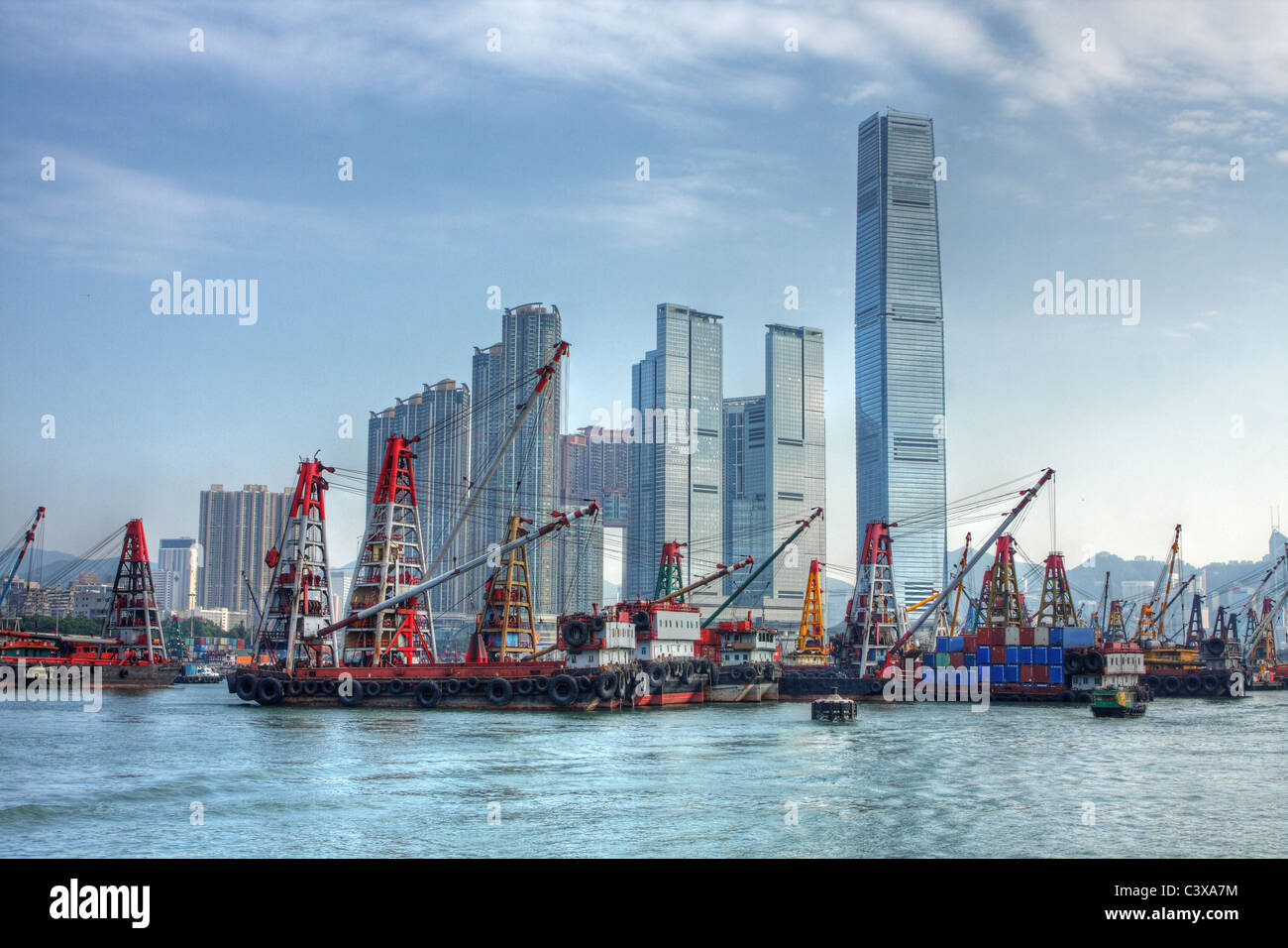 Hong Kong harbour and container ship Stock Photo - Alamy
