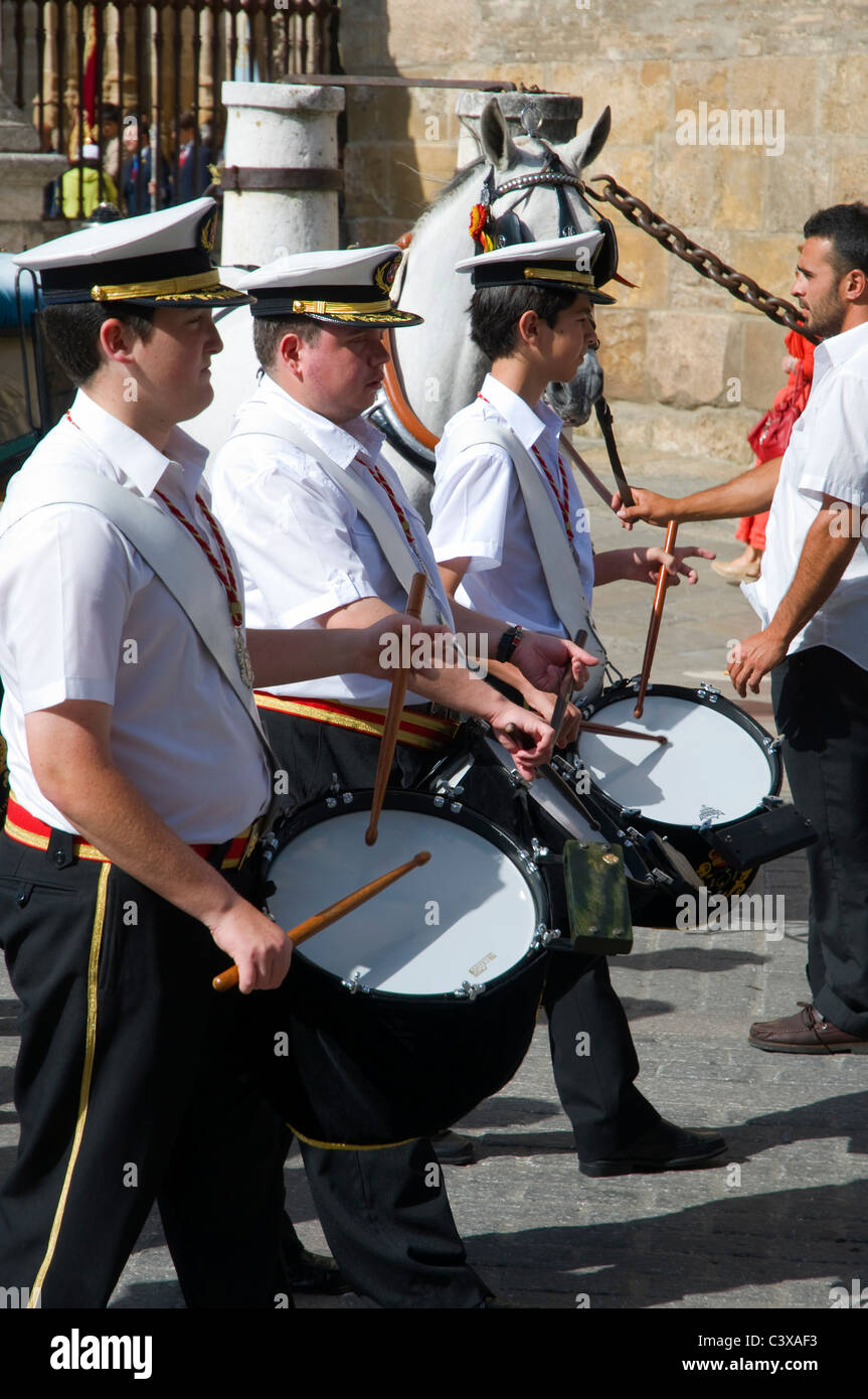 Musicians taking part in a religious procession, Seville, Andalusia ...