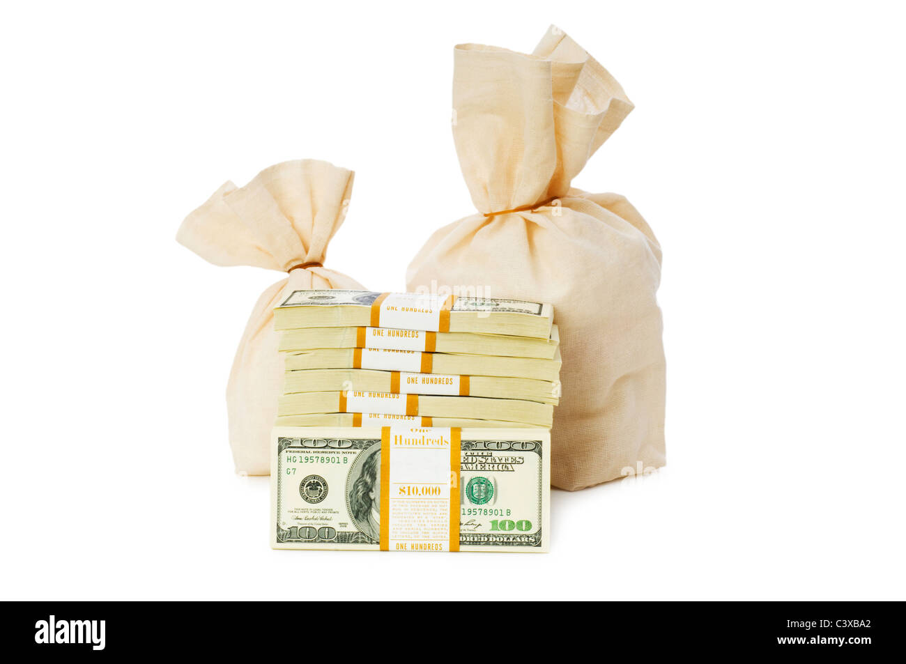 Sacks of money isolated on the white Stock Photo - Alamy