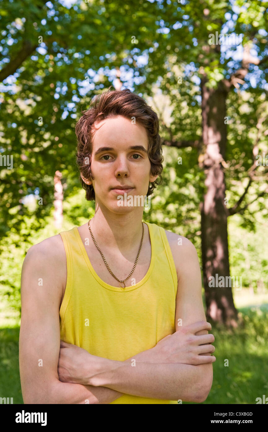 Portrait of young man in nature Stock Photo - Alamy