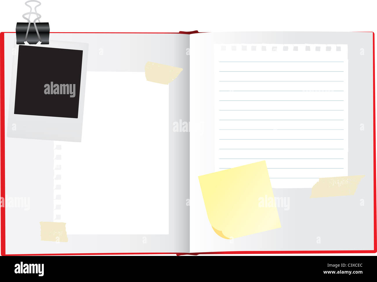 An open sketchbook or scrapbook with lots of blank empty areas as a ...