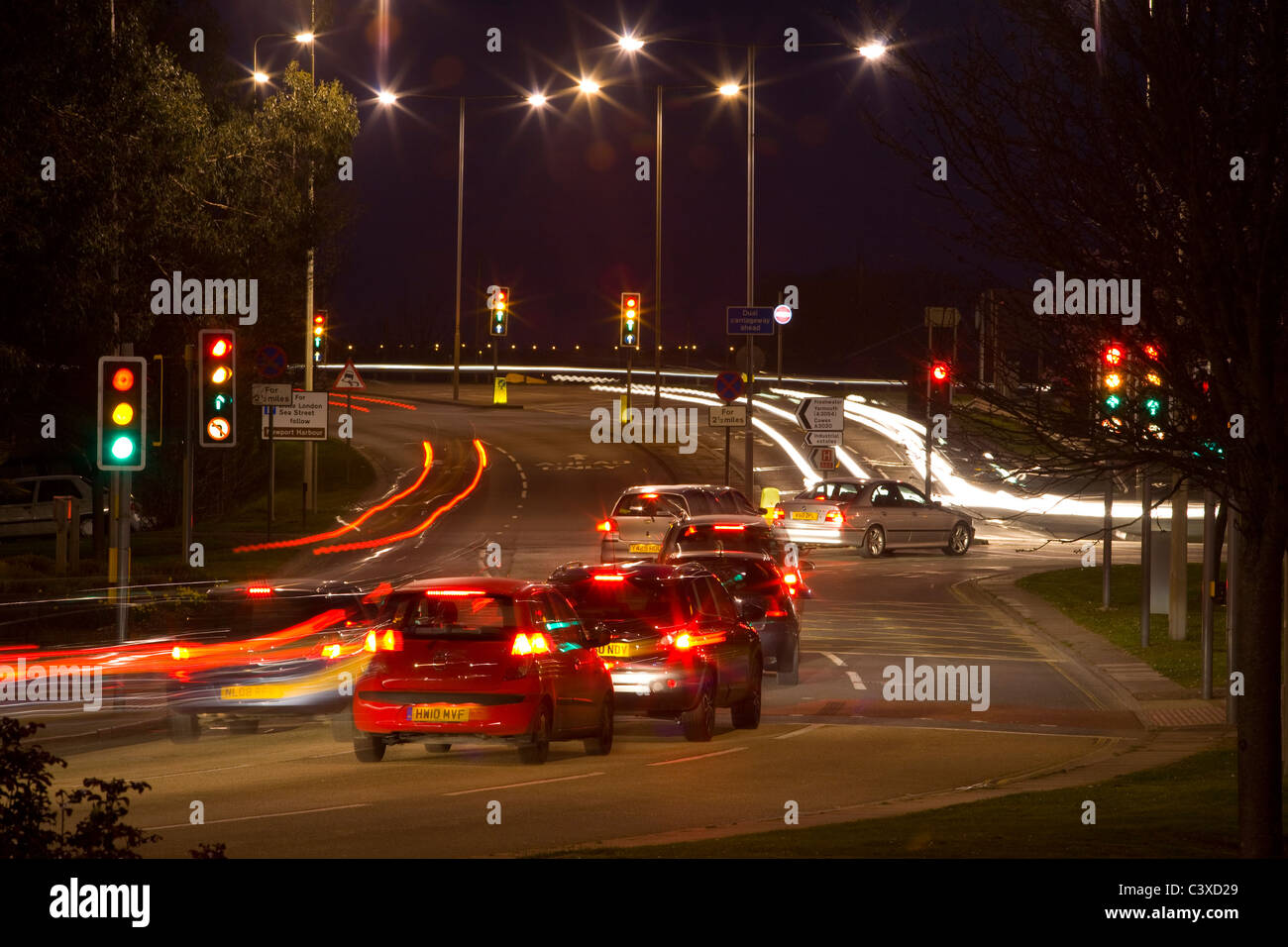 Isle of Wight, Newport, Night, Roundabout, Cippins Bridge Stock Photo ...