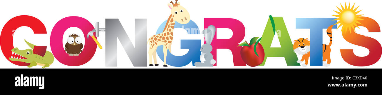 The word congrats made up from alphabet cartoon letters with matching ...