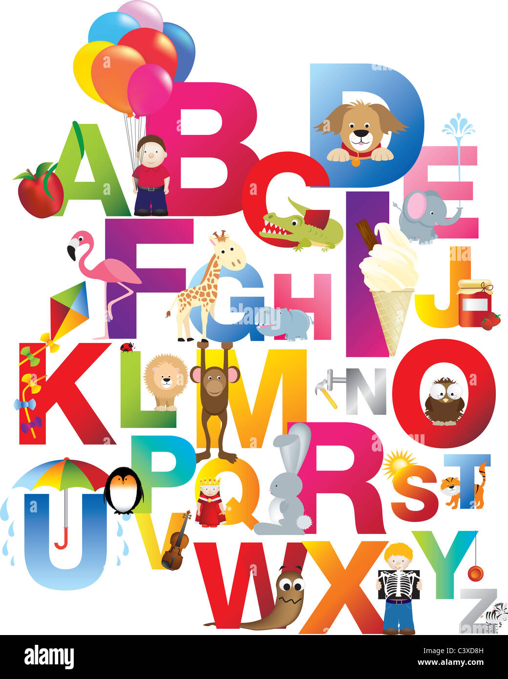 The complete childrens english alphabet spelt out with different fun ...