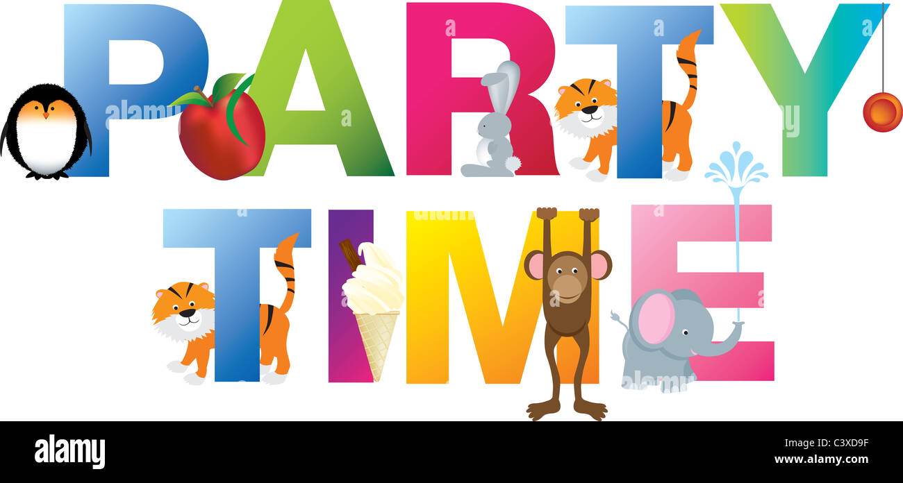 childrens fun alphabet letters spelling out party time on white ...