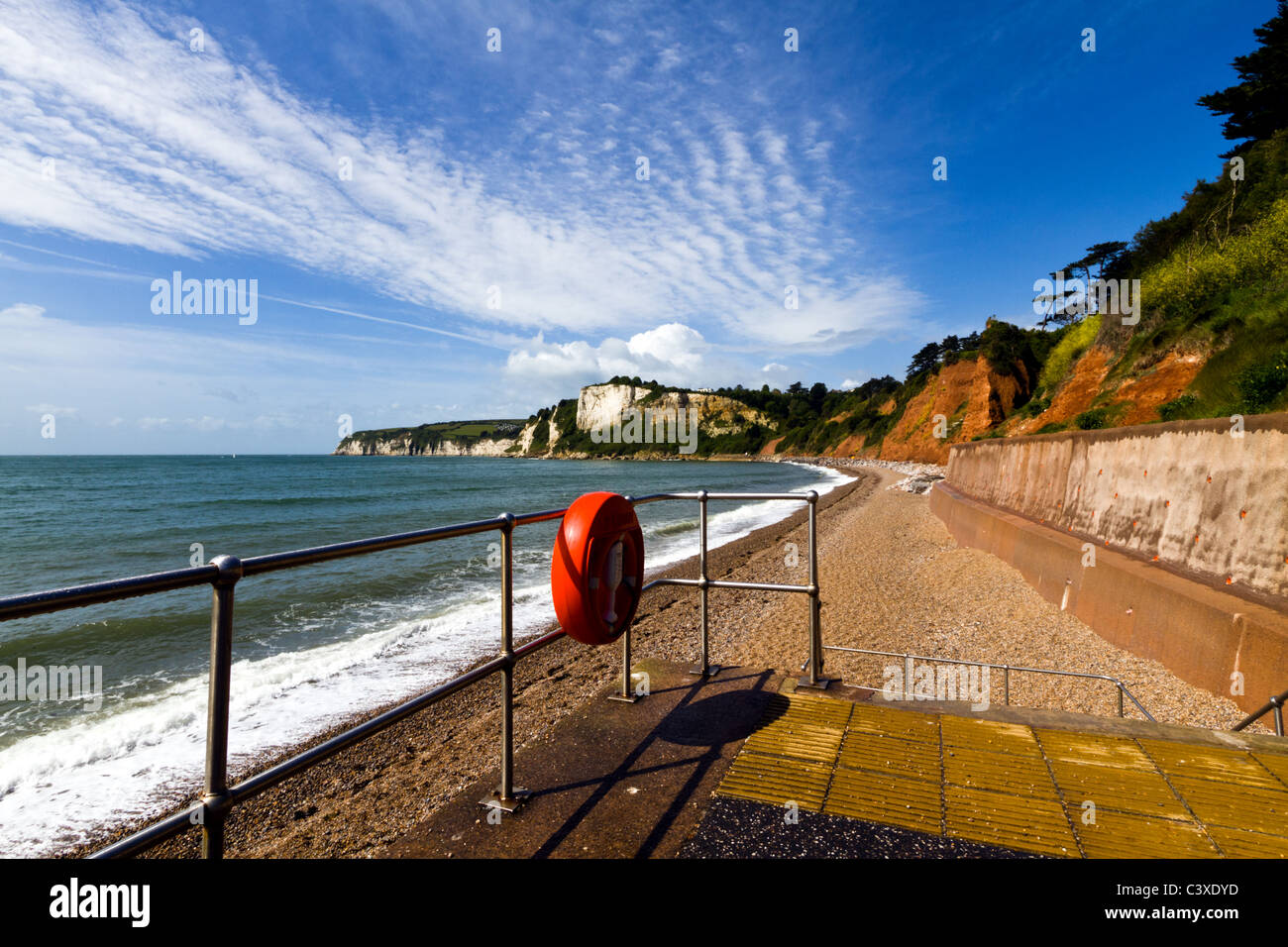 At the end of the West Walk in Seaton, Devon, UK. The walk along the ...