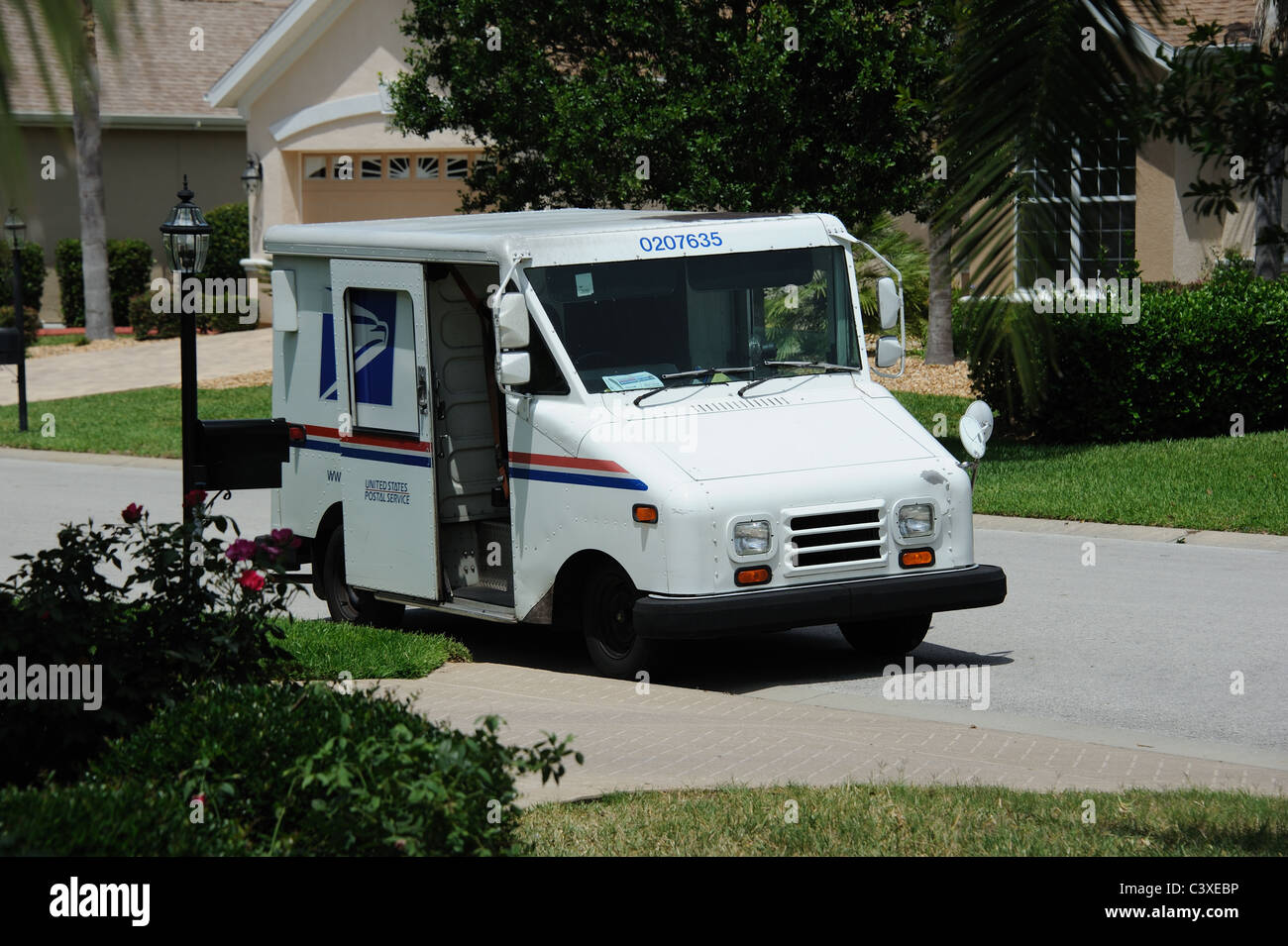 United States Postal Service van on a residential complex Florida USA ...