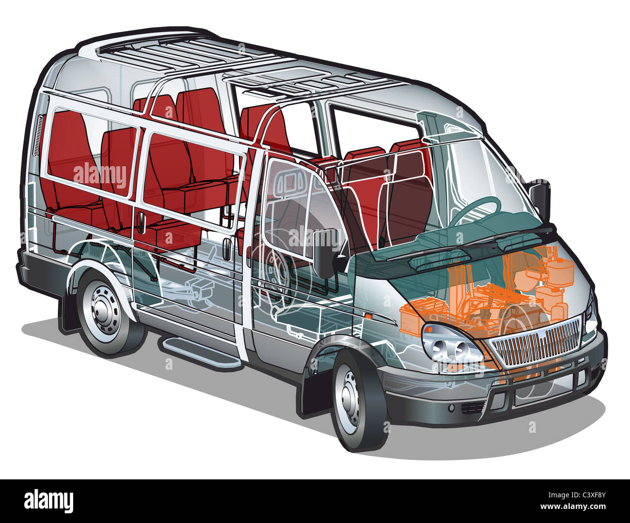 Mini van infographics cutaway Stock Photo - Alamy