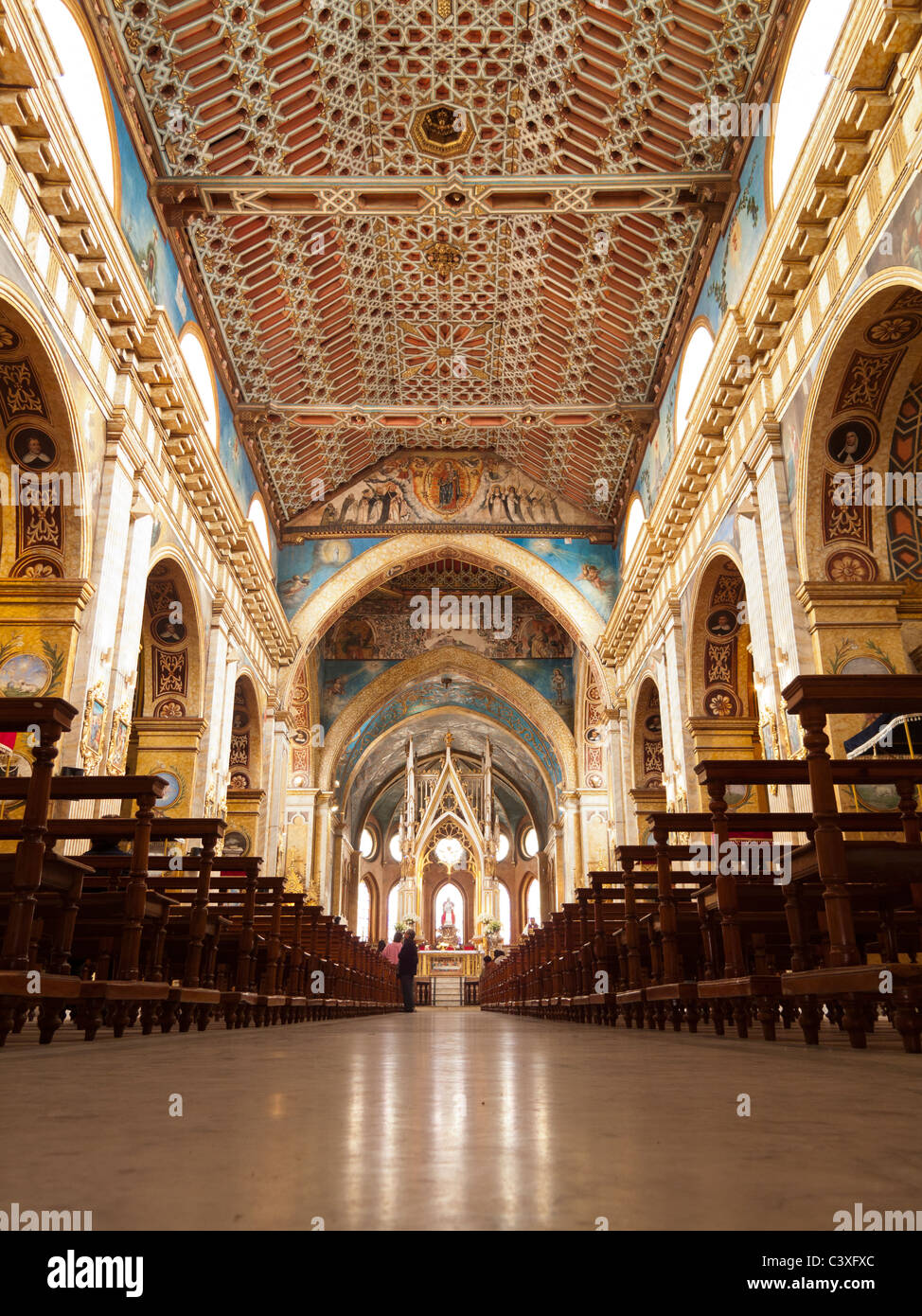 nave, altar and Mudejar style roof of Church of Santo Domingo, Quito ...
