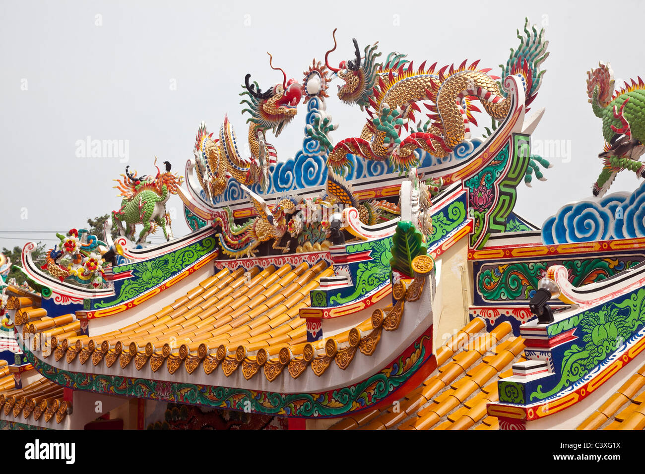 Roof decor at Naja Chinese Shrine in Angsila, Chonburi,Thailand,Asia ...