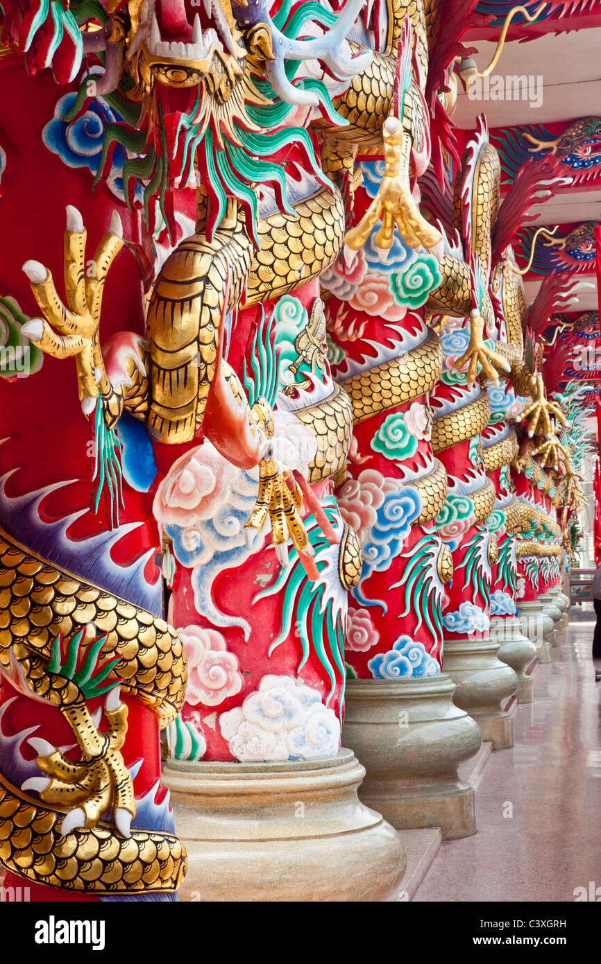 Decor Pillars Naja Chinese Shrine in Angsila, Chonburi,Thailand,Asia ...