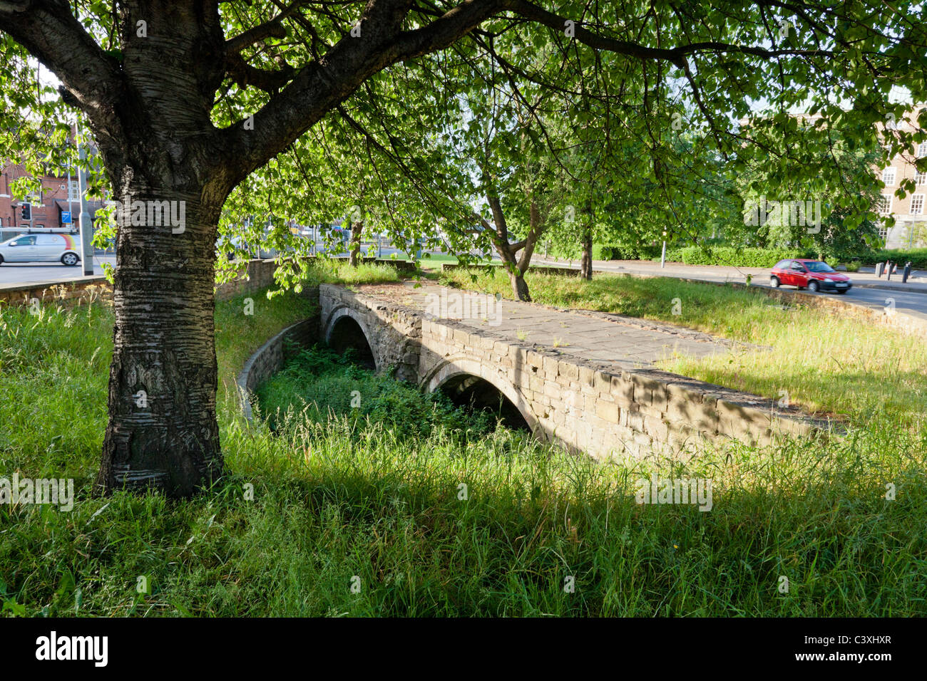 The remains of the original old stone Trent Bridge that spanned the ...