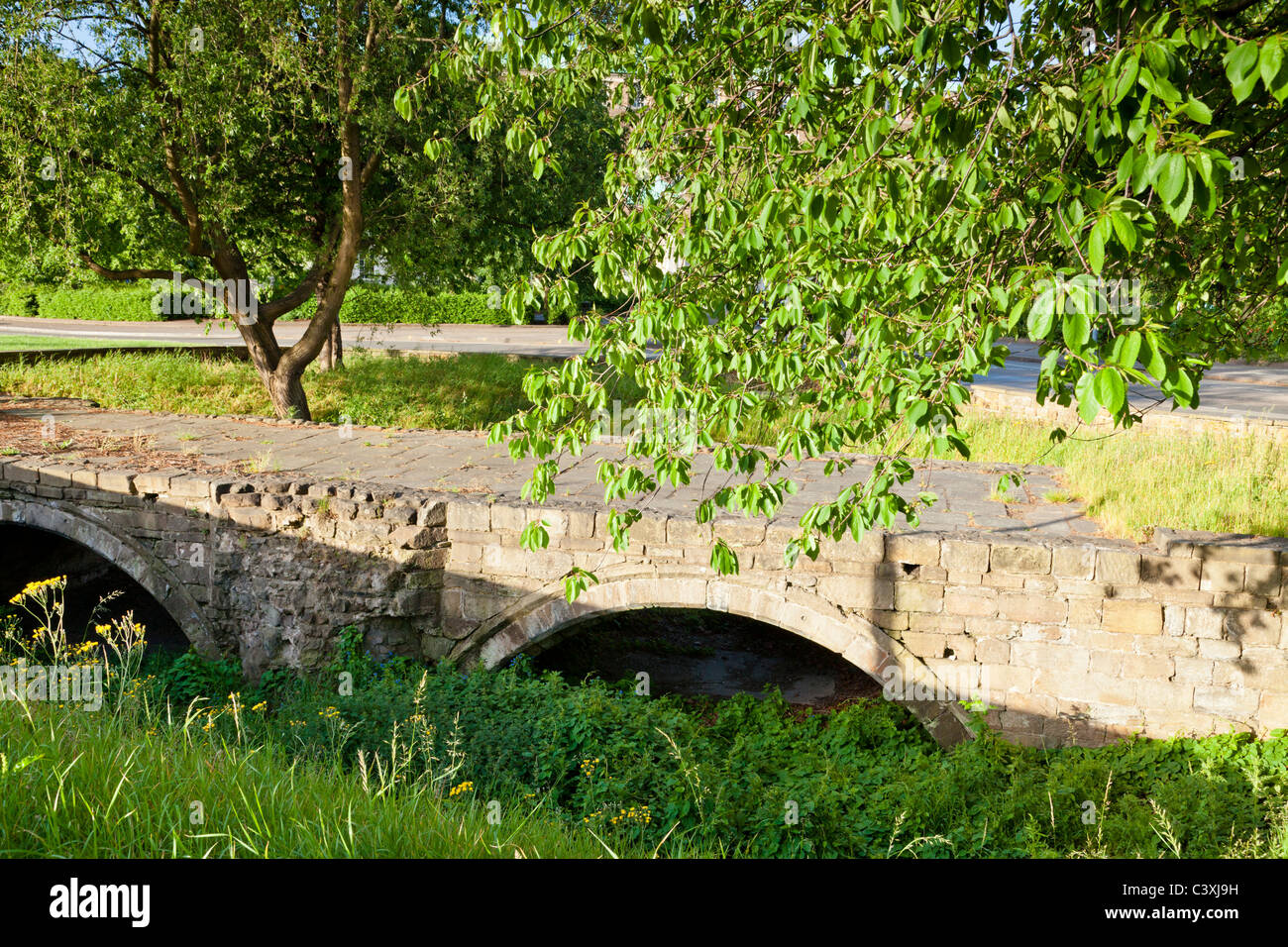 The remains of the original old stone Trent Bridge that spanned the ...