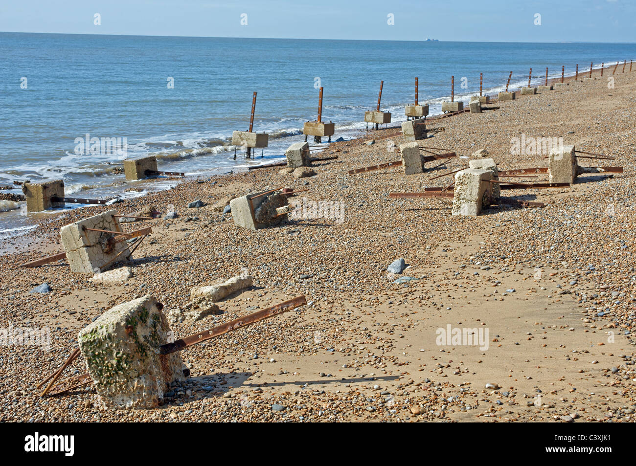World War Two anti-invasion concrete blocks, Bawdsey, Suffolk, UK Stock ...