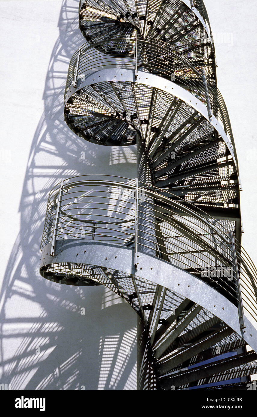 Modern spiral fire escape outside an office building in Frankfurt am ...