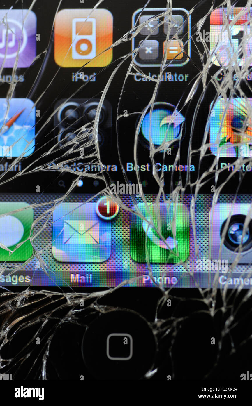 english man with a smashed iphone in the street Stock Photo - Alamy