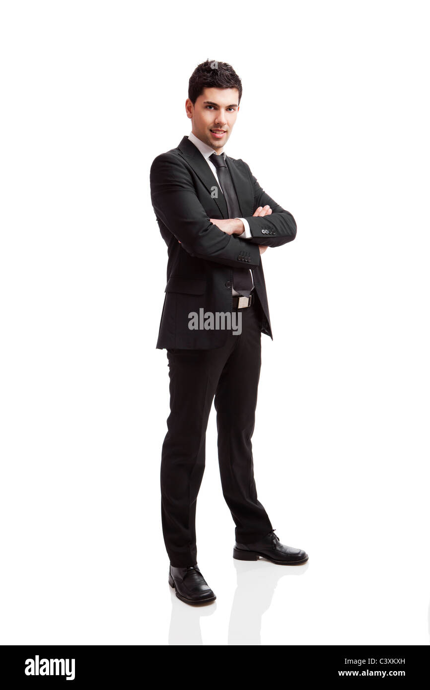 Studio portrait of a young businessman isolated over a white background ...