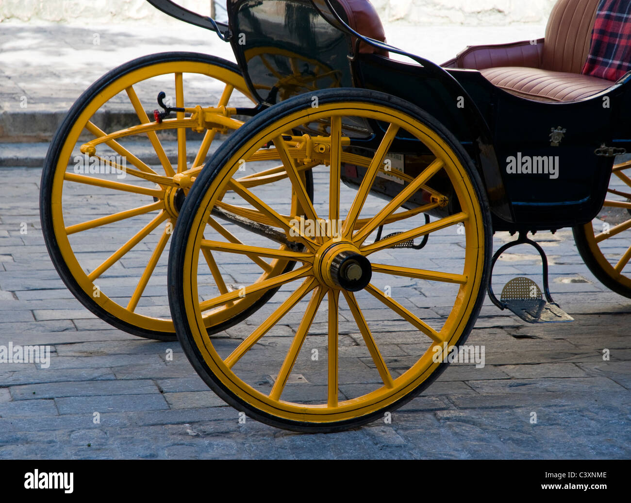 Detail of the yellow wheels on the horse drawn carts used for carrying ...