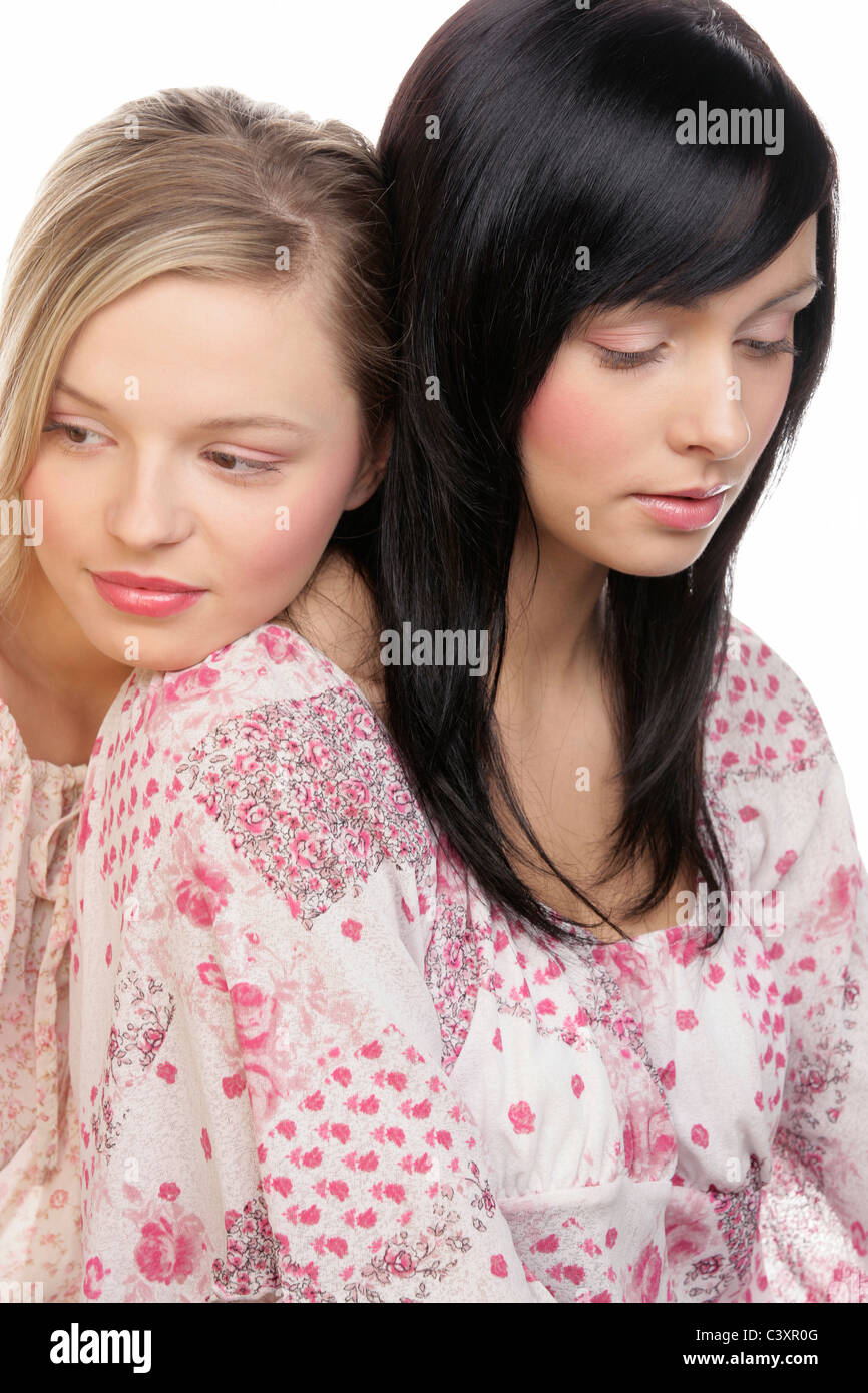 Female couple on white background Stock Photo - Alamy