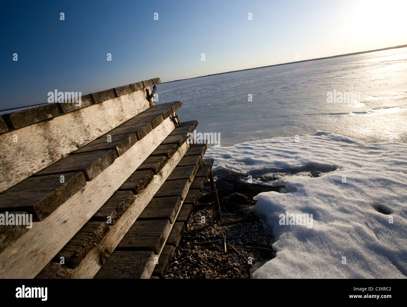 Winter Dock at Lake Manitoba Canada Frozen Stock Photo - Alamy