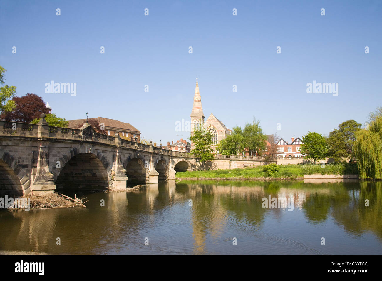 Shrewsbury Shropshire England UK May Looking along English bridge over ...