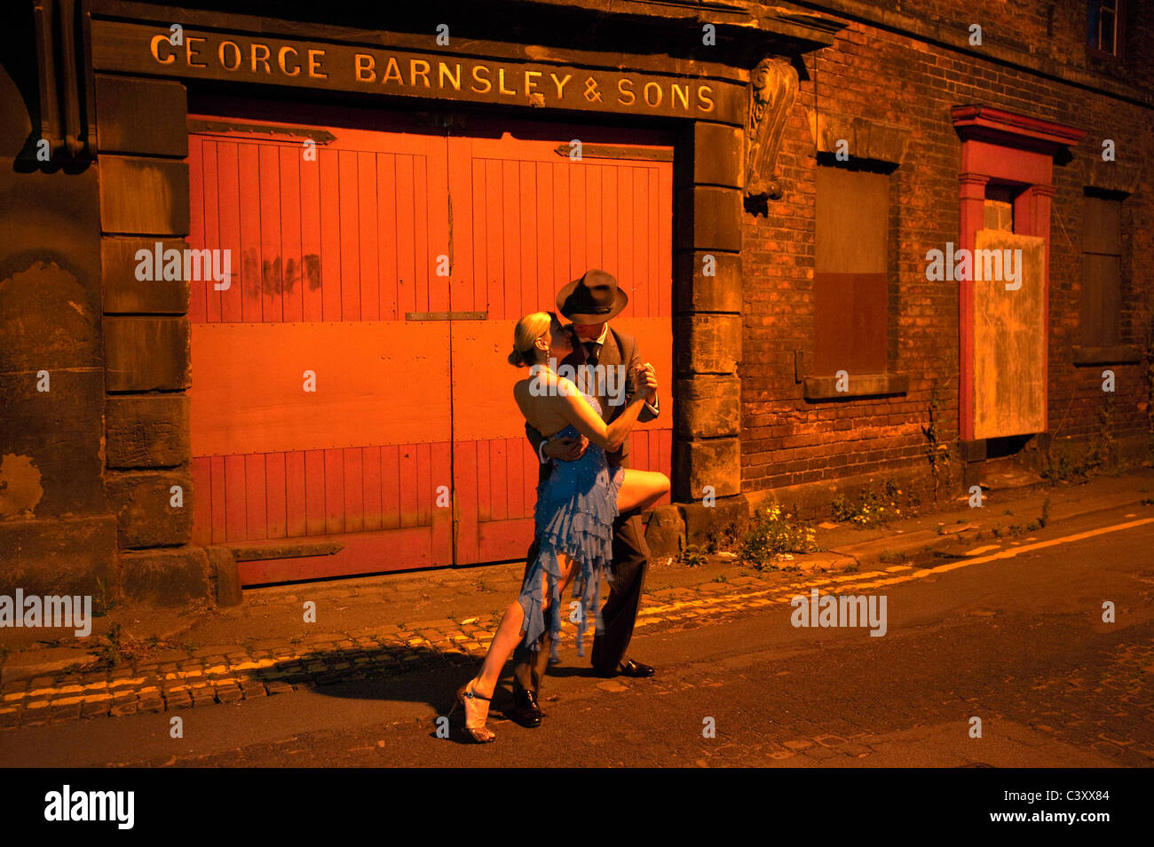2Tango dancers at night at Kelham Island's industrial quarter Sheffield ...