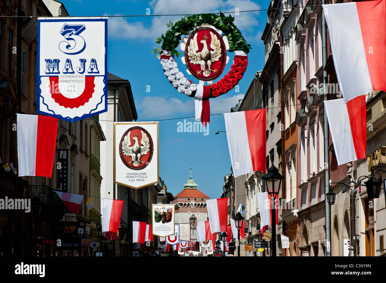 Florianska Street decorated for national holiday of Third of May ...